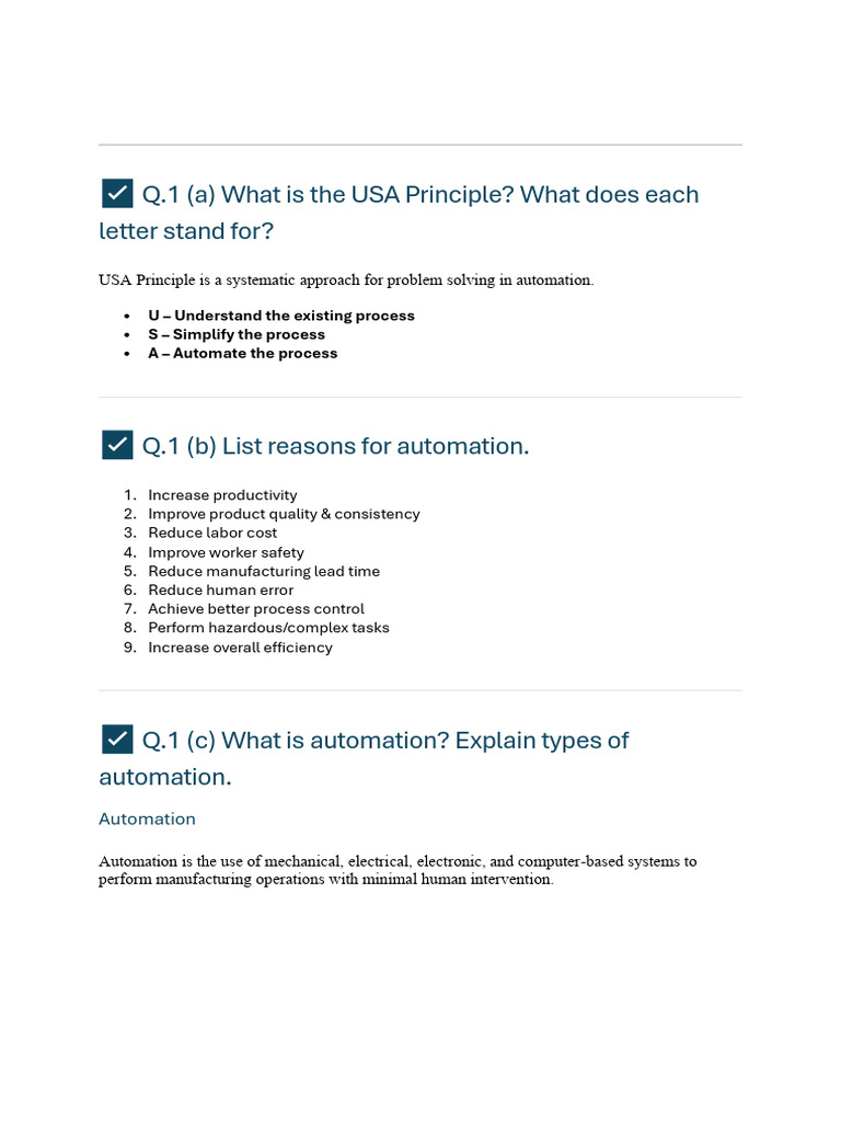 Automation in Manufacturing Answers 1 | PDF | Actuator | Automation