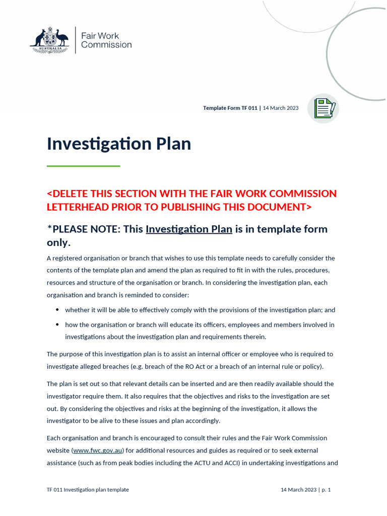 Investigation Plan Template TF 011 | PDF
