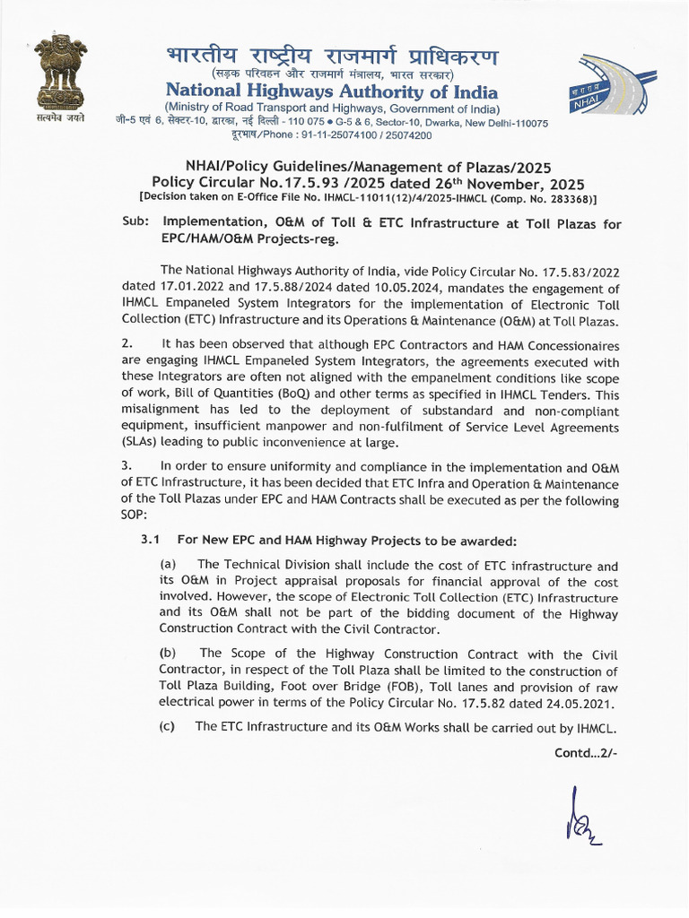 NHAI Circular 17.5.93 | PDF