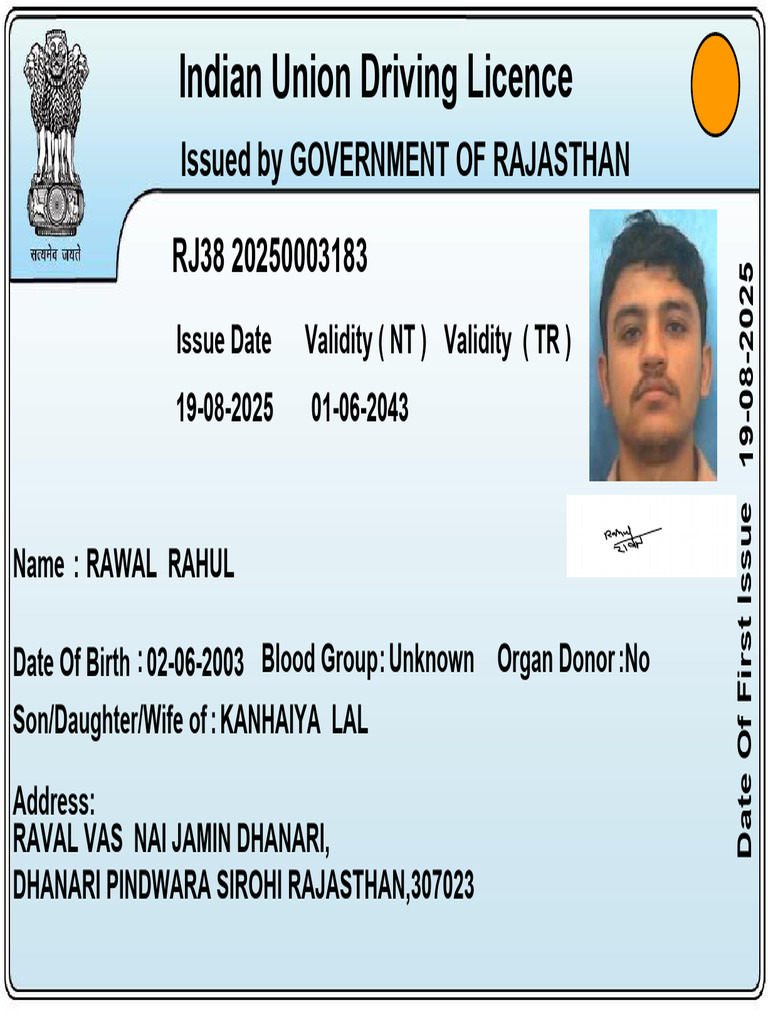 Indian Union Driving Licence Details | PDF