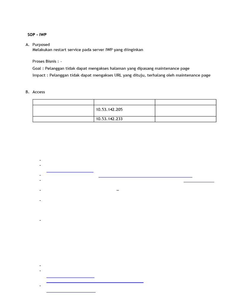 Restart Service IWP: SOP dan Prosedur | PDF