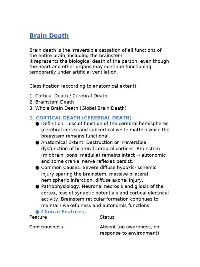 Brain Death Types According To Anatomical Extent | PDF | Brainstem | Brain