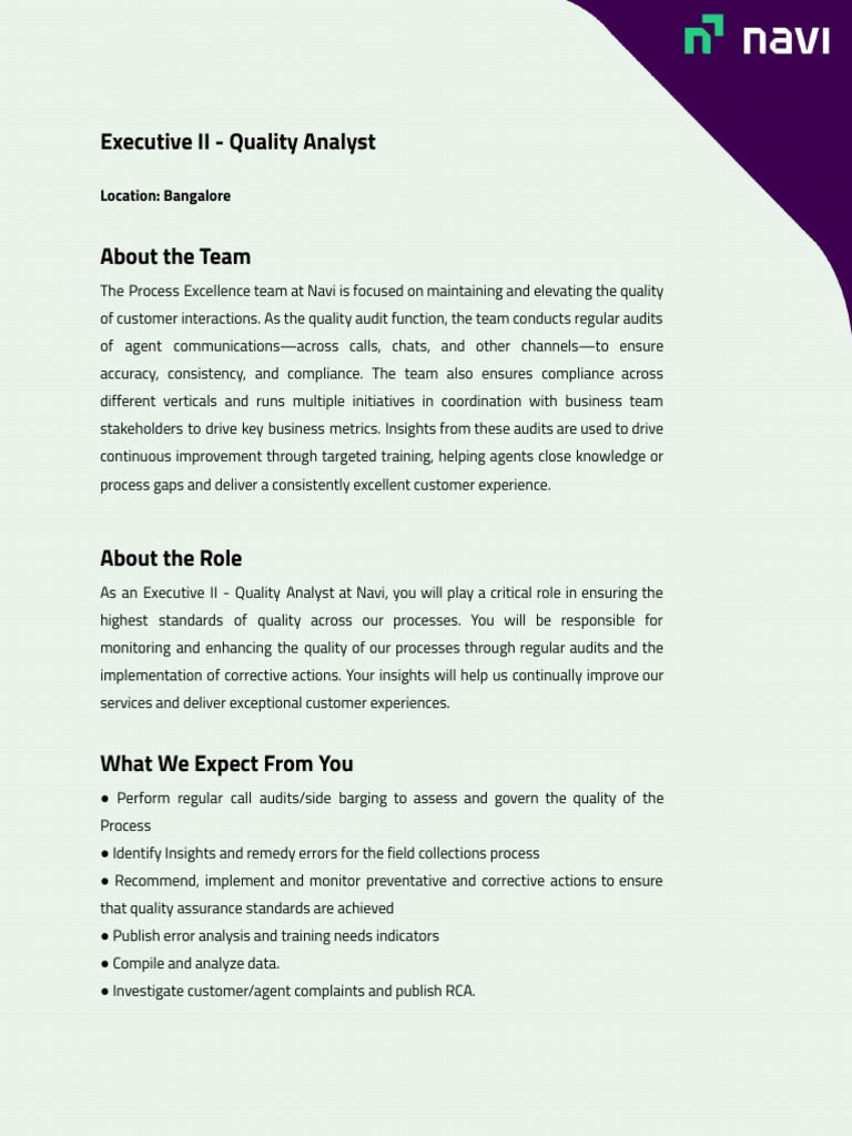 JD - Executive II - Quality Analyst | PDF | Audit | Quality Assurance