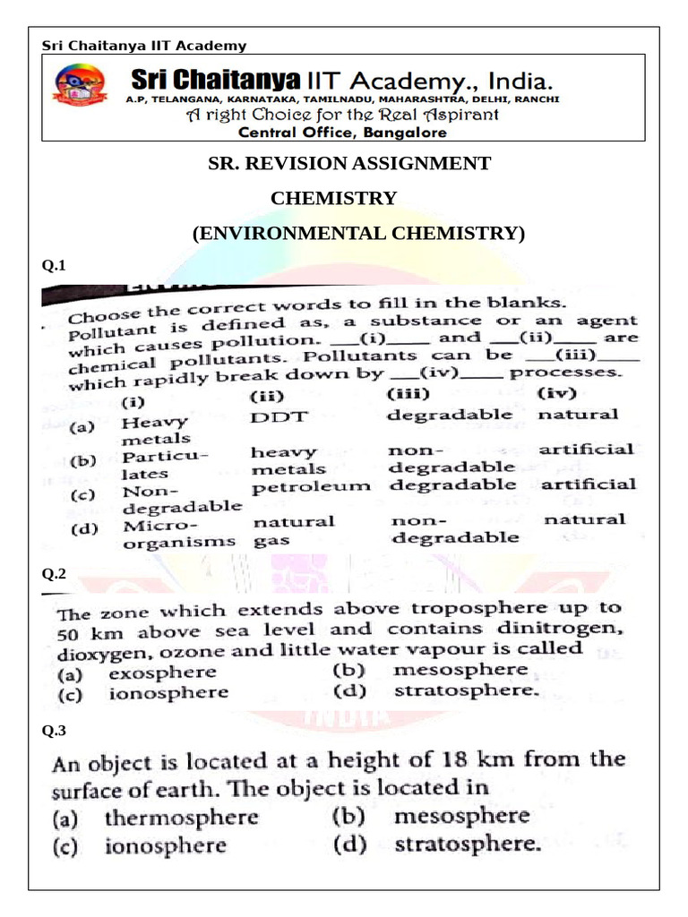Environmental Chemistry Revision Assignment | PDF