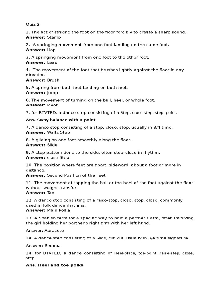 Dance Step Definitions Quiz | PDF
