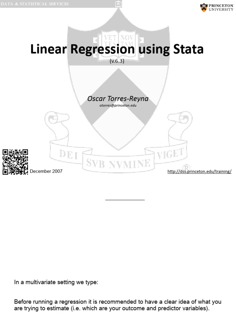 Linear Regression Analysis in Stata | PDF | Coefficient Of ...