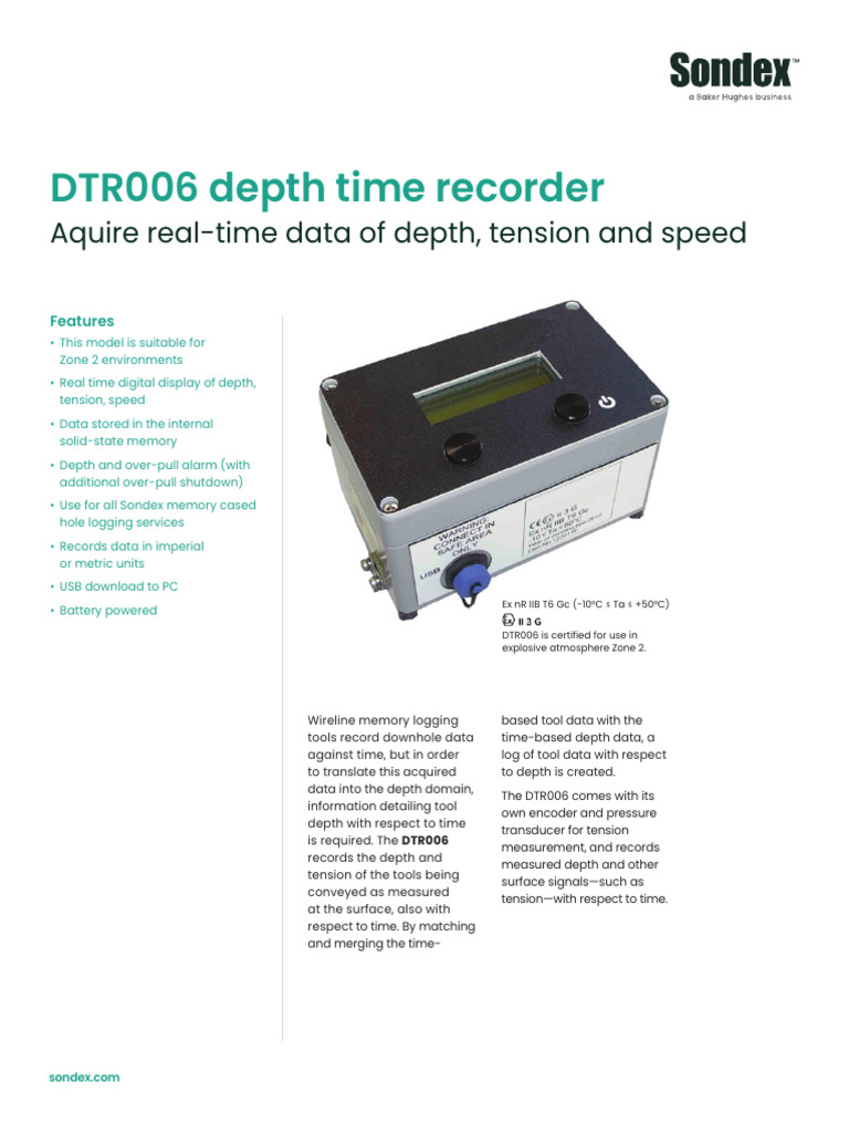Sondex Dtr006 Data Recorder Spec | PDF | Usb | Electrical Engineering