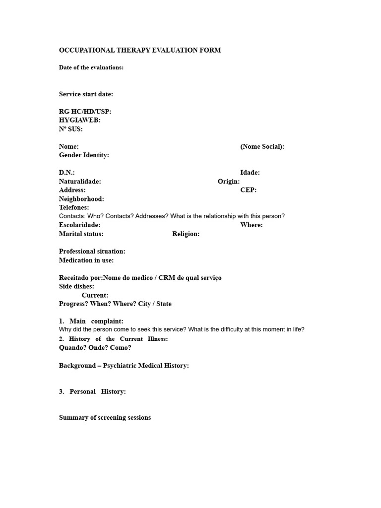 Occupational Therapy Assessment Form | PDF