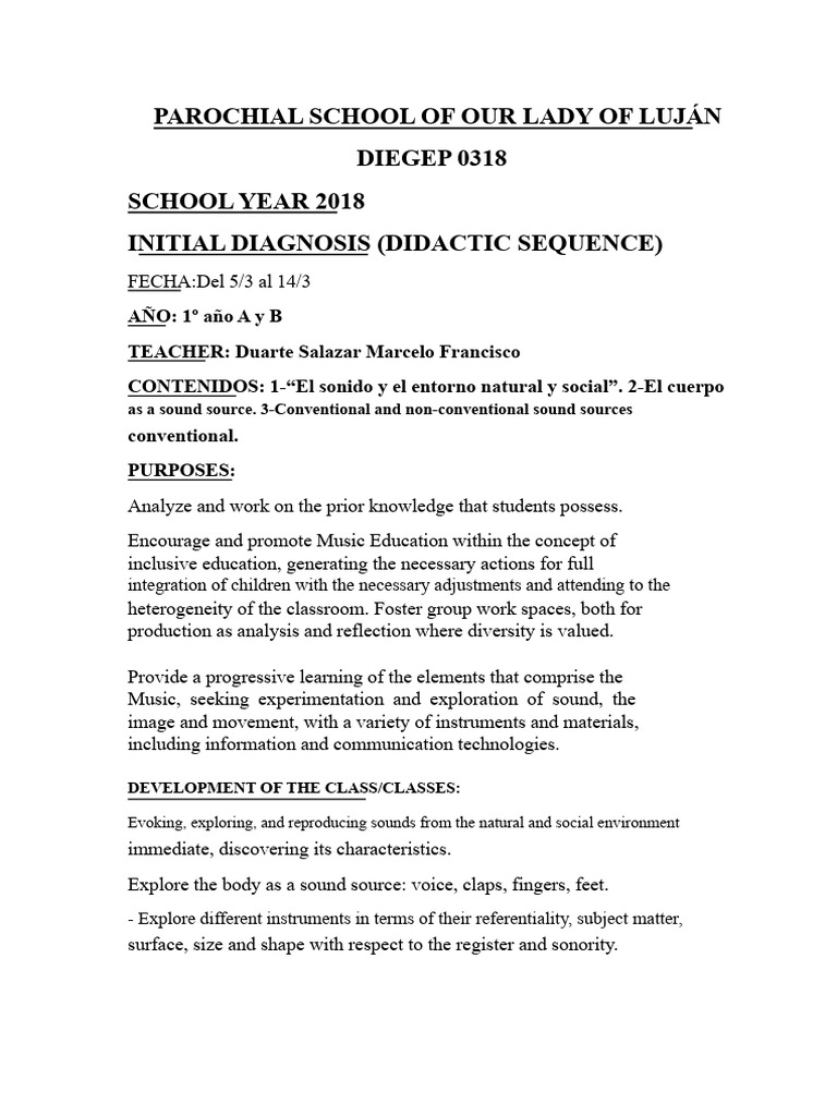 (1 Copy) Initial Diagnosis (Didactic Sequence) First Cycle | PDF | Sound | Inclusion (Education)
