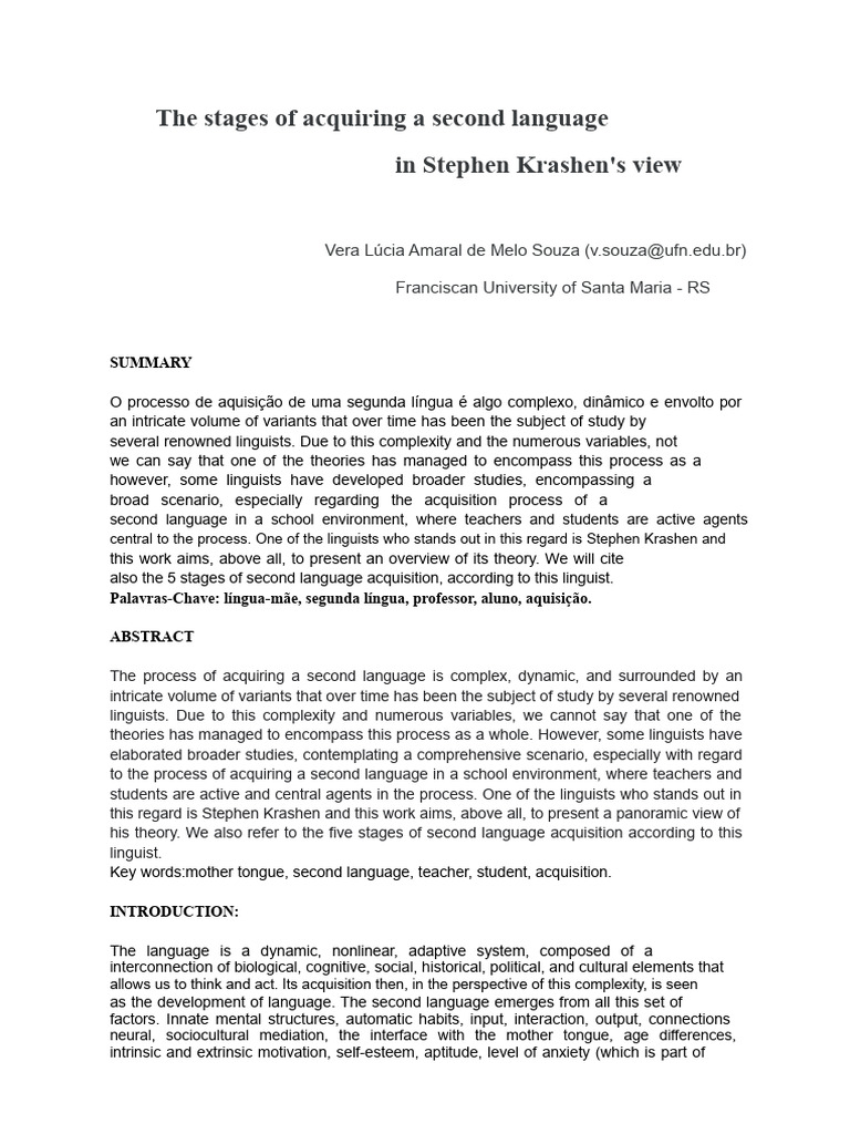 Stages of second language acquisition according to Krashen | PDF ...