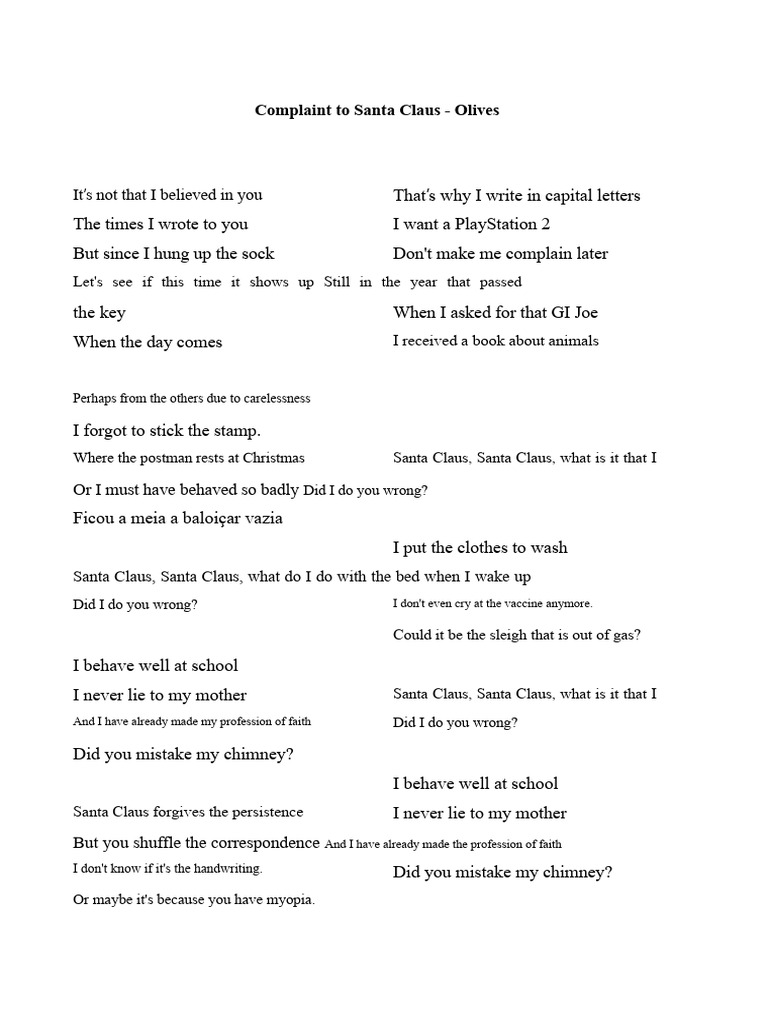 Complaint Letter to Santa Claus | PDF