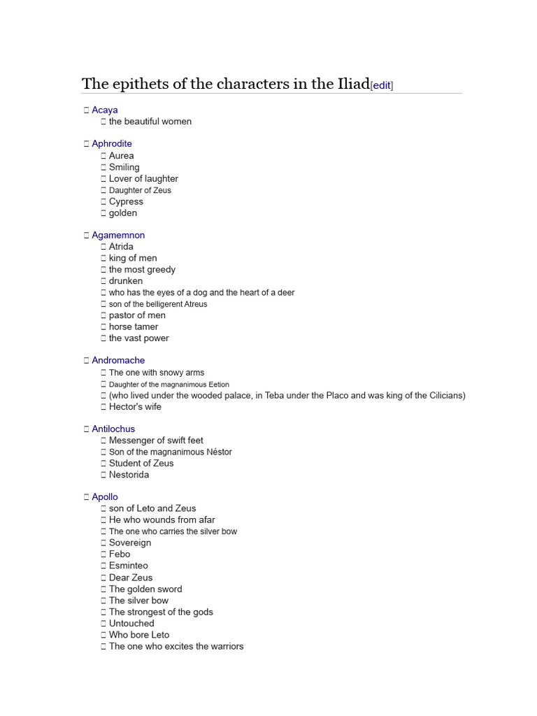 The epithets of the characters in the Iliad.docx | PDF | Hector | Iliad