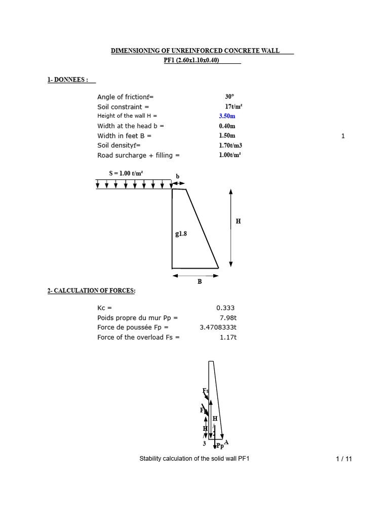 Stability Analysis of Concrete Walls | PDF | Civil Engineering ...
