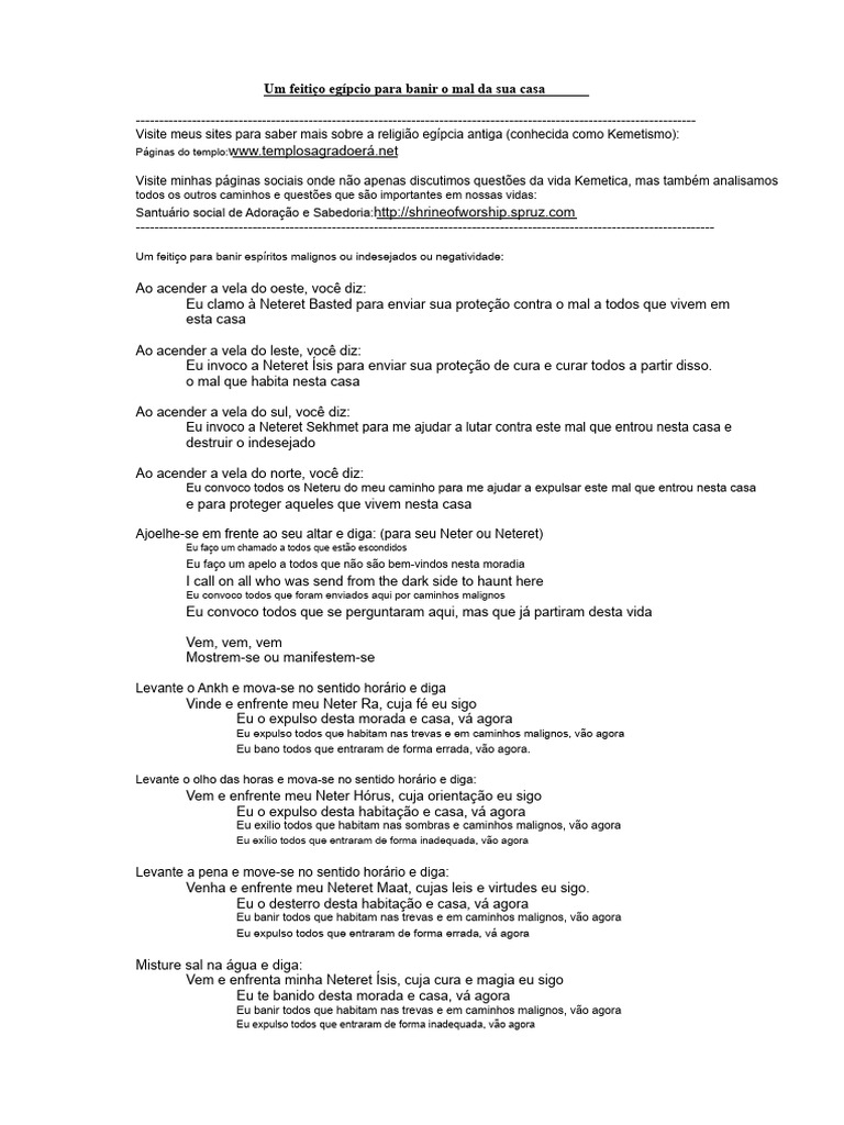 Meu feitiço kemético para banir o mal da sua casa | PDF | Religião ...