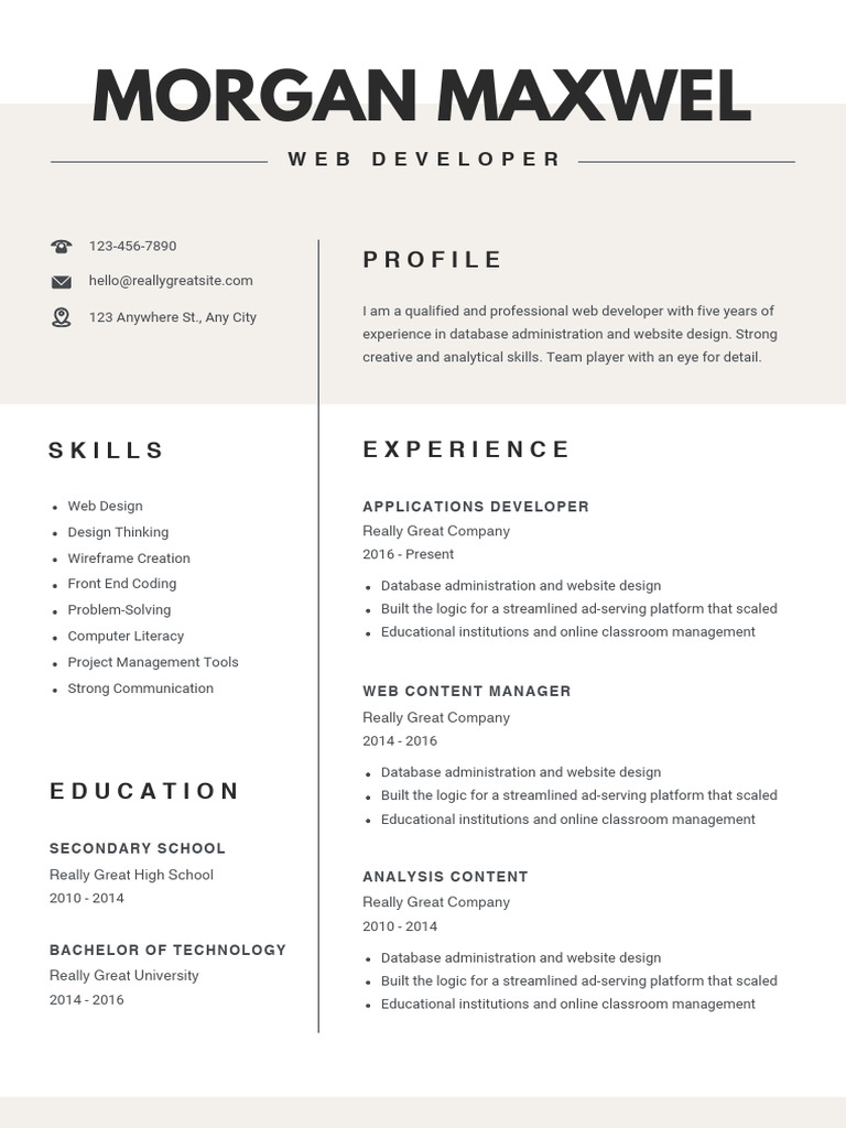Grey and White Clean Minimalist CV Resume | PDF