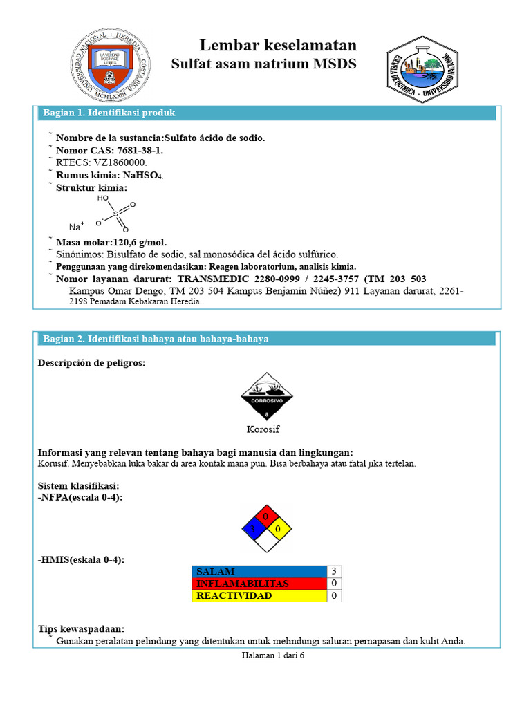 MSDS Sulfat Asam Natrium: Bahaya & Penanganan | PDF