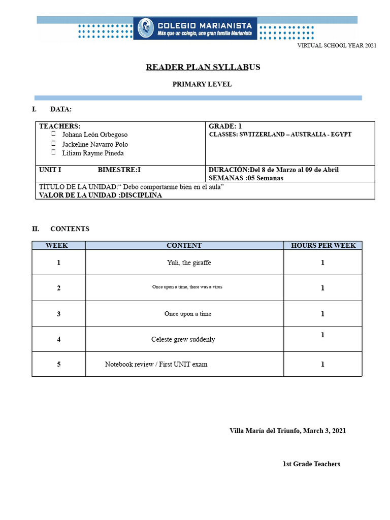 SYLLABUS READING PLAN 2021 | PDF