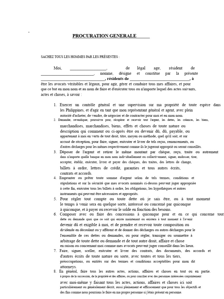 Modèle de Procuration Générale | PDF | Effet de commerce | Dettes