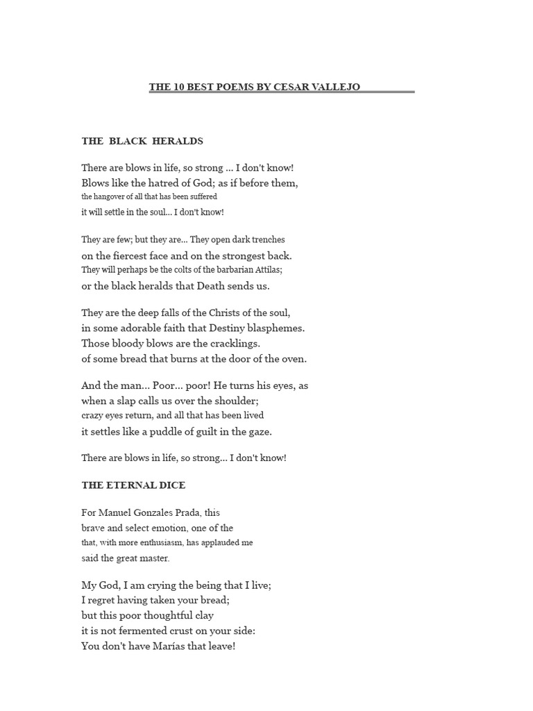 Top 10 Poems by César Vallejo | PDF
