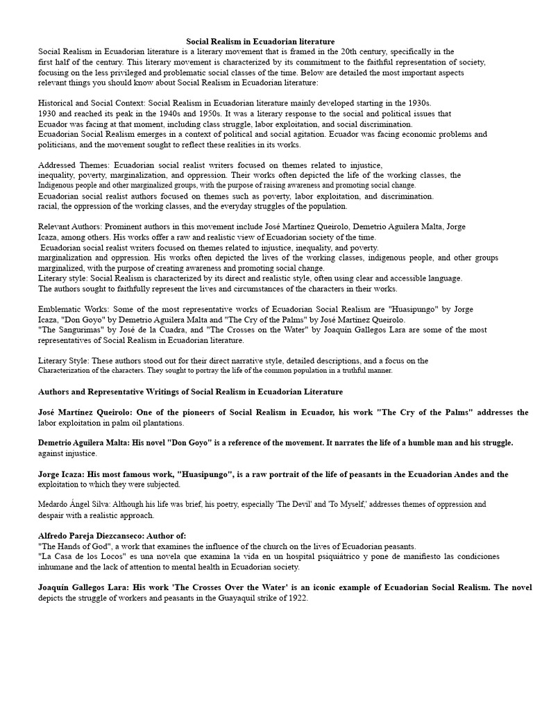 Social Realism in Ecuadorian Literature | PDF | Ecuador