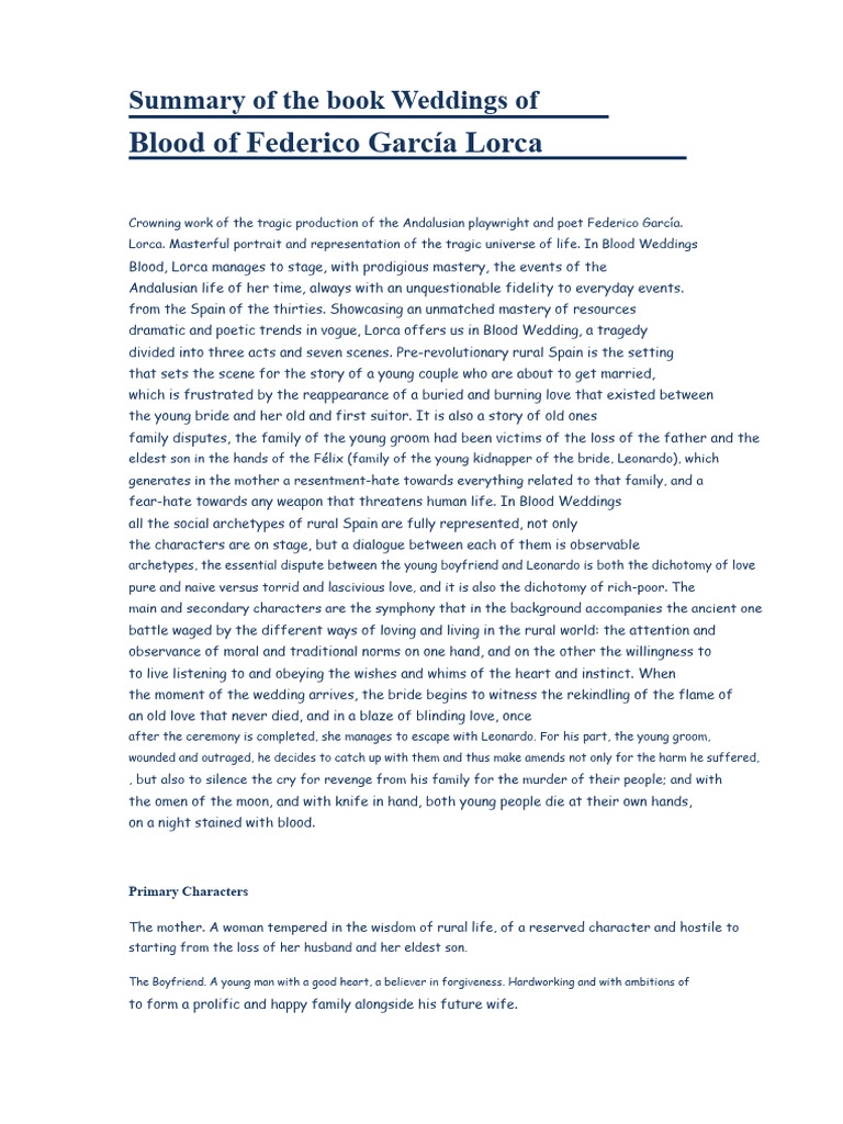 Summary of Lorca's "Blood Wedding" | PDF