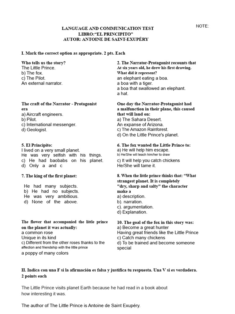 Test Little Prince Seventh | PDF | The Little Prince