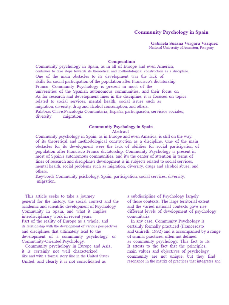 Community Psychology Development in Spain | PDF | Psychology | Psychologist