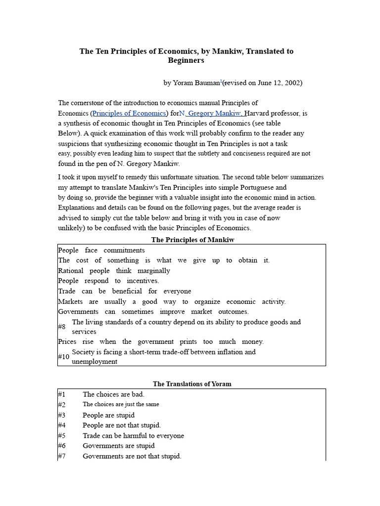 The Ten Principles of Economics - Gregory Mankiw | PDF | Economics ...