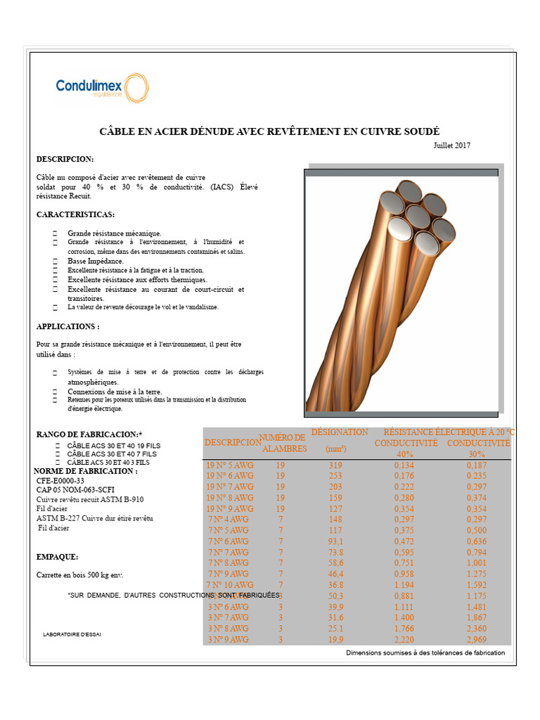 Câble Acier Dénudé Cuivre Soudé 40% IACS | PDF | Sciences physiques ...