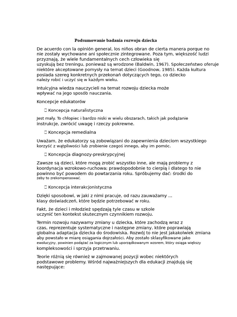 Podsumowanie Badania Rozwoju Dziecka Judith Meece | PDF