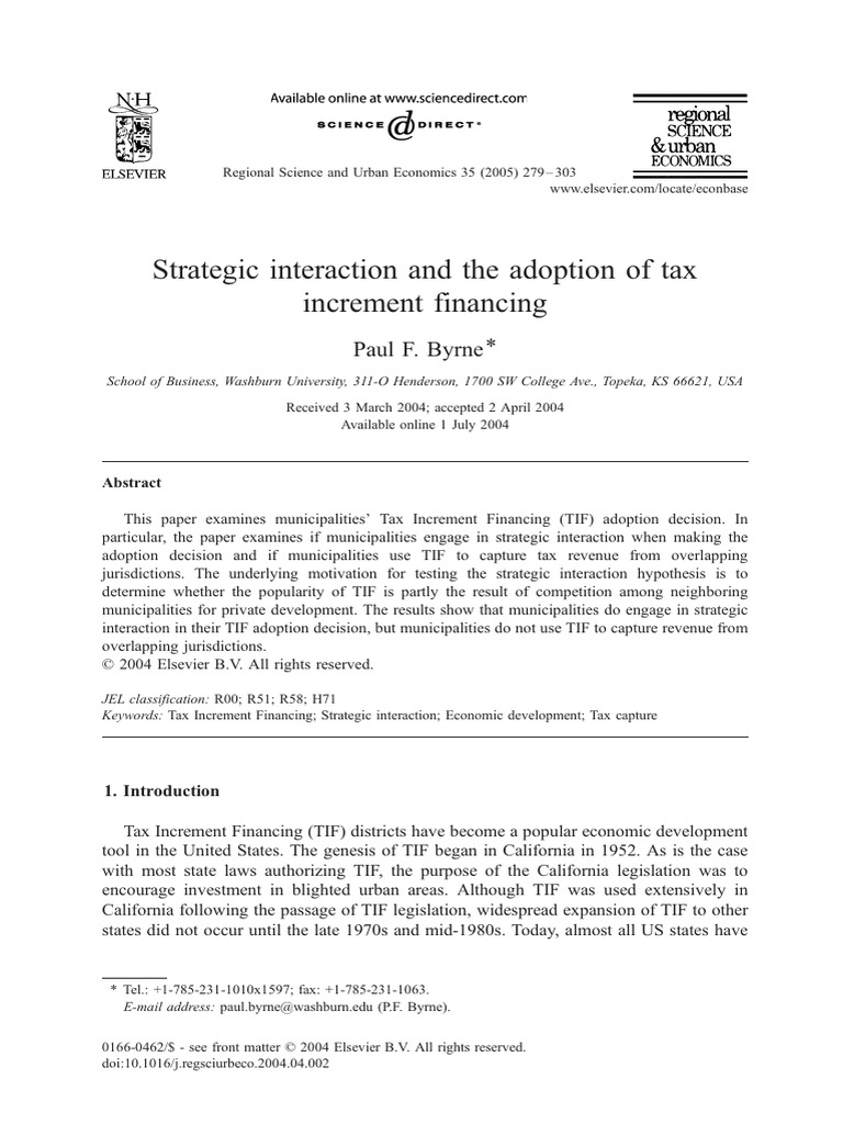 Strategic Interaction in TIF Adoption Decisions | PDF | Taxes ...