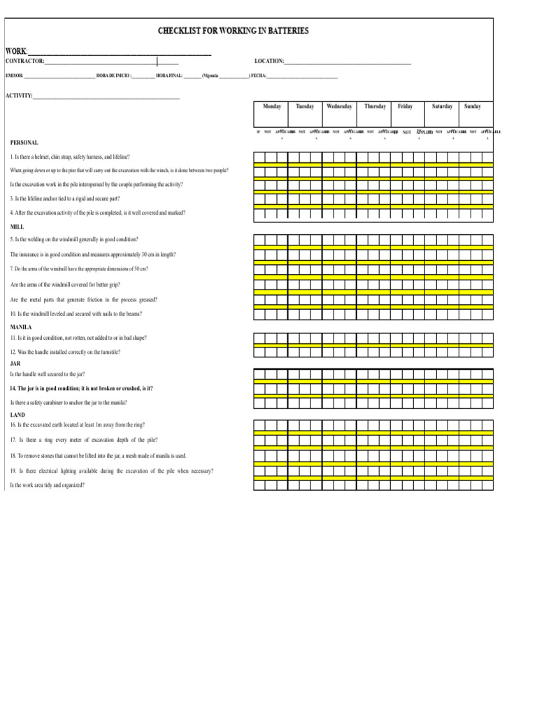 Battery Work Safety Checklist | PDF
