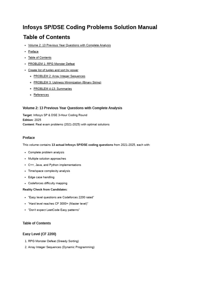 Infosys SP:DSE Coding Problems Solution Manual | PDF | Dynamic Programming | String (Computer ...