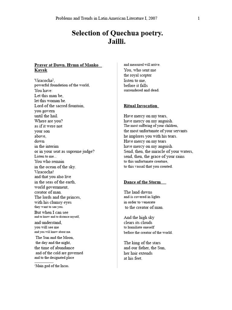 Selection of Quechua Poetry Jailli | PDF