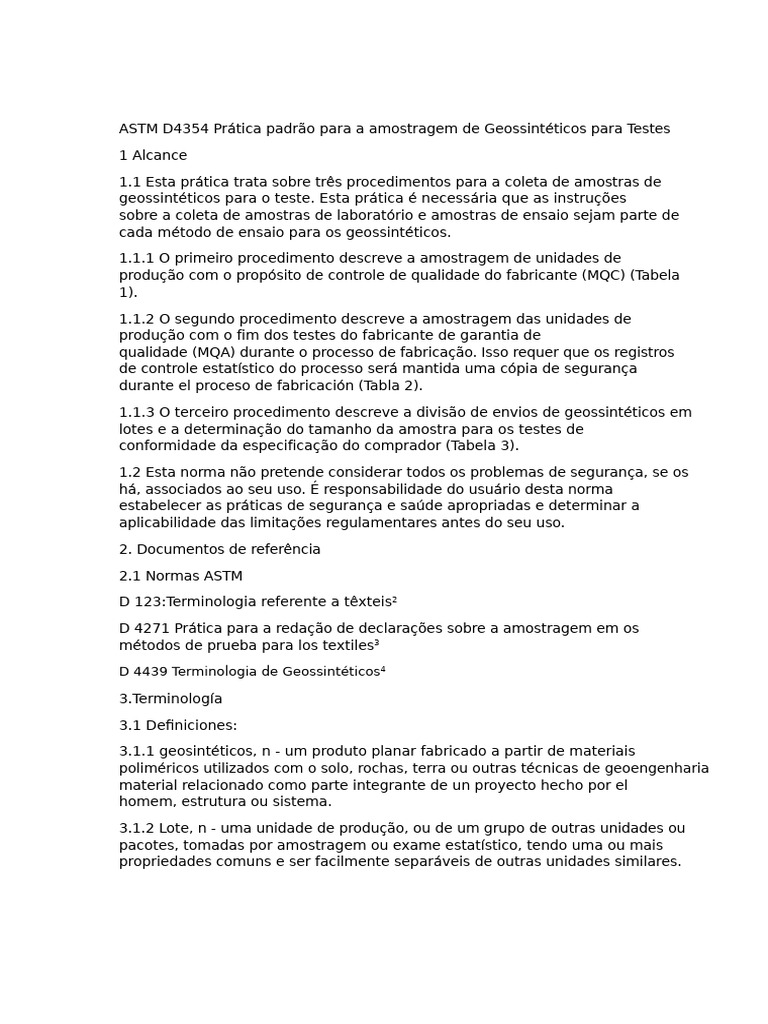 ASTM D4354 Prática Padrão Para A Amostragem de Geossintéticos Para ...