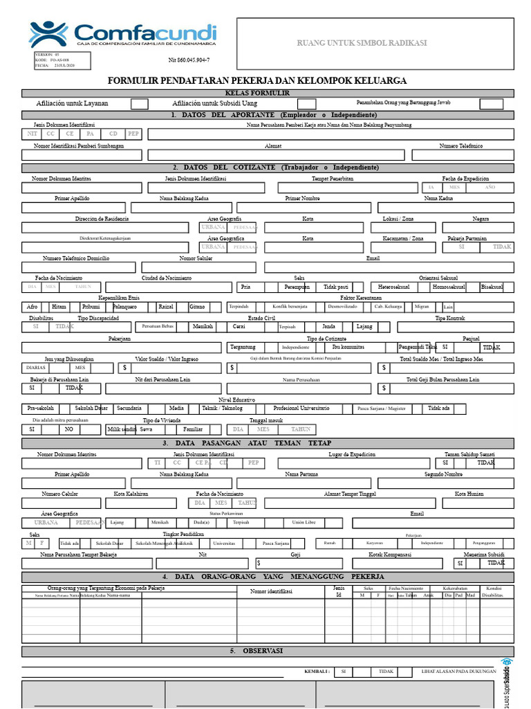 Formulir Pendaftaran Pekerja dan Keluarga | PDF