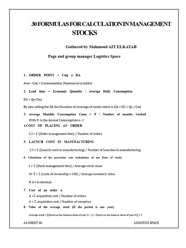 30 Key Management Calculation Formulas | PDF | Financial Economics ...