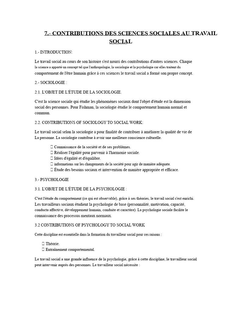 Contributions des sciences sociales au travail social | PDF | Science ...