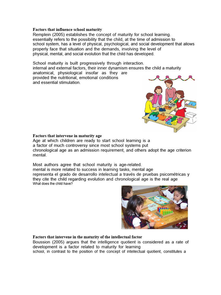 Factors Influencing School Maturity | PDF | Developmental Psychology ...