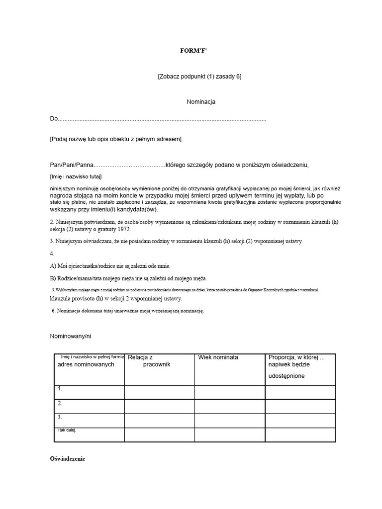 Formularz Napiwków - Formularz - F | PDF