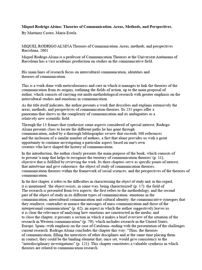 Communication Theories, Areas, Methods, and Perspectives | PDF ...