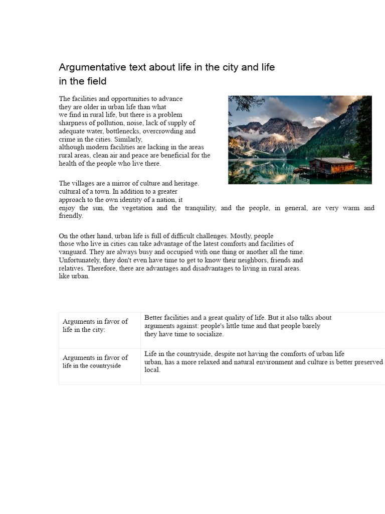 Argumentative text about life in the city and life in the countryside ...