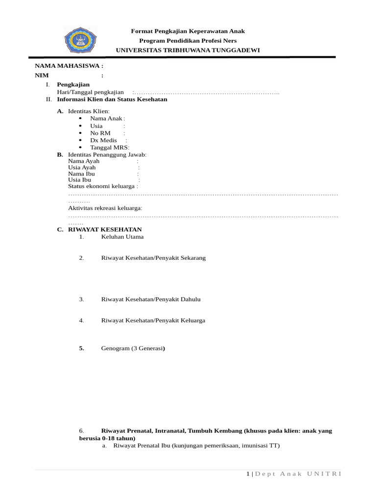 Format Pengkajian Keperawatan Anak Ners | PDF