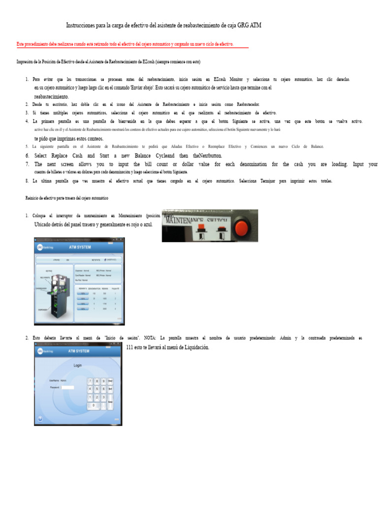 Instrucciones de Carga de Efectivo Del Asistente de Reabastecimiento ...