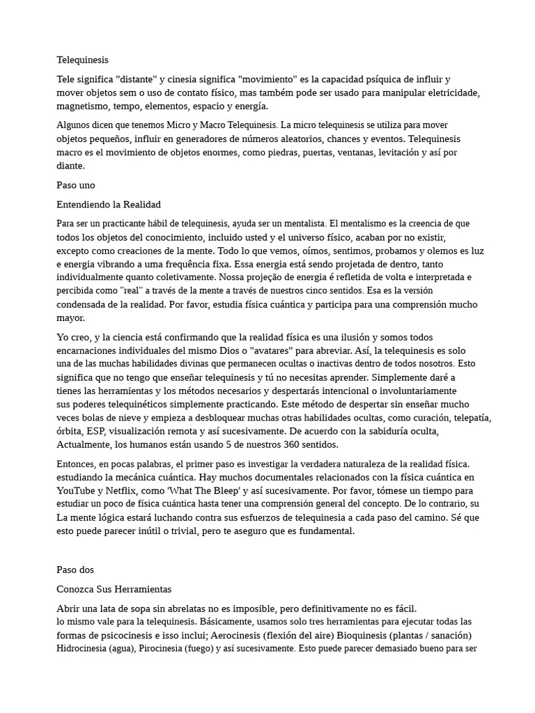 Telequinesis | PDF | Mente | Empatía