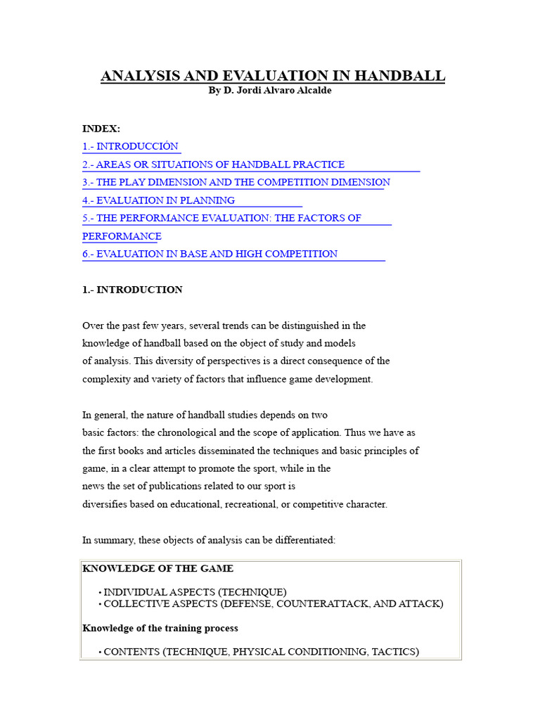 Handball Analysis and Evaluation Guide | PDF | Evaluation | Decision Making