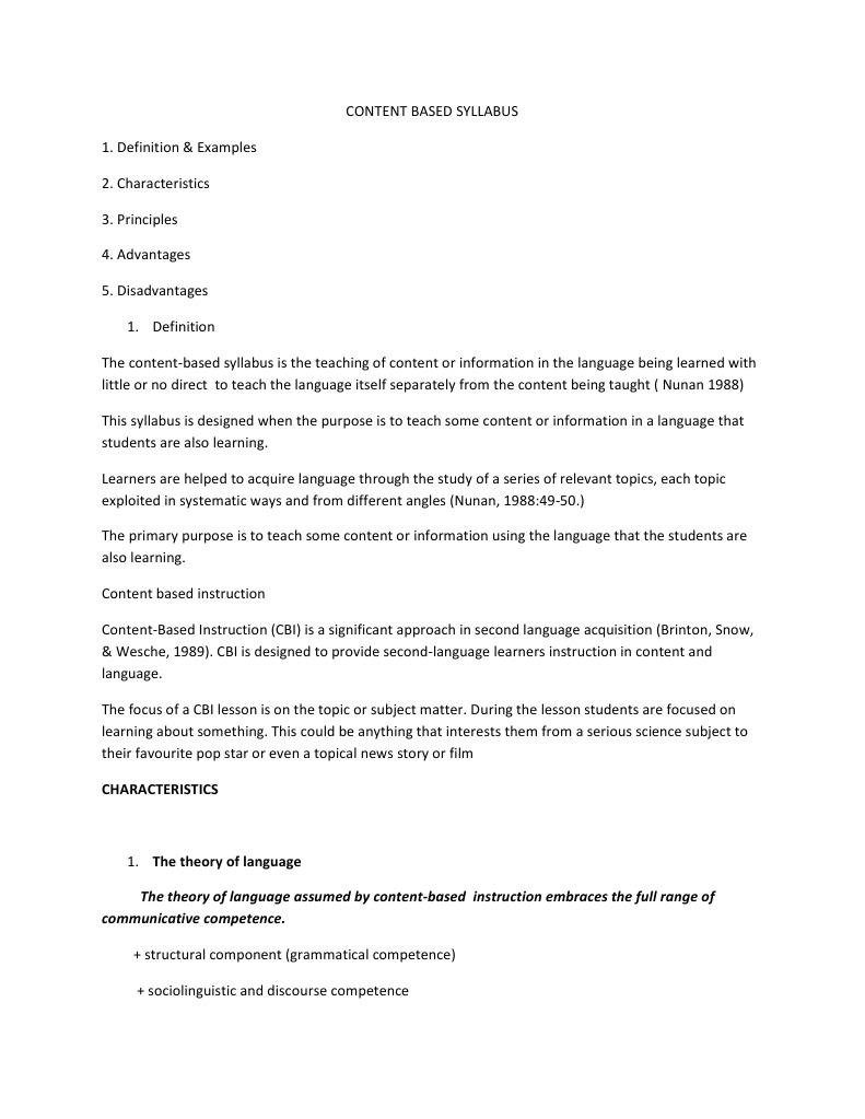 Content Based Syllabus | PDF | Second Language Acquisition | Second ...