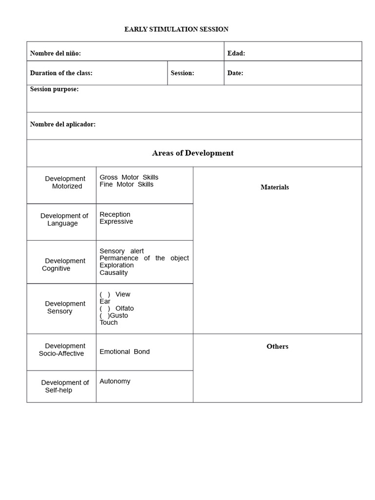Format of Early Stimulation Sessions | PDF