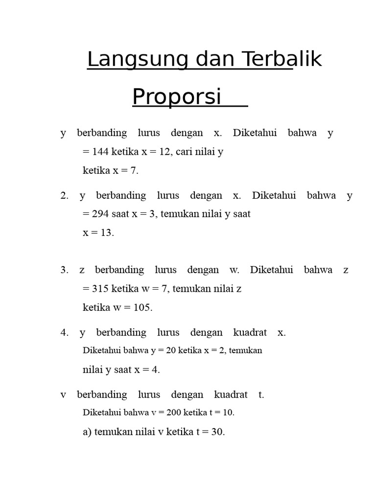 Soal Proporsi Lurus dan Terbalik | PDF