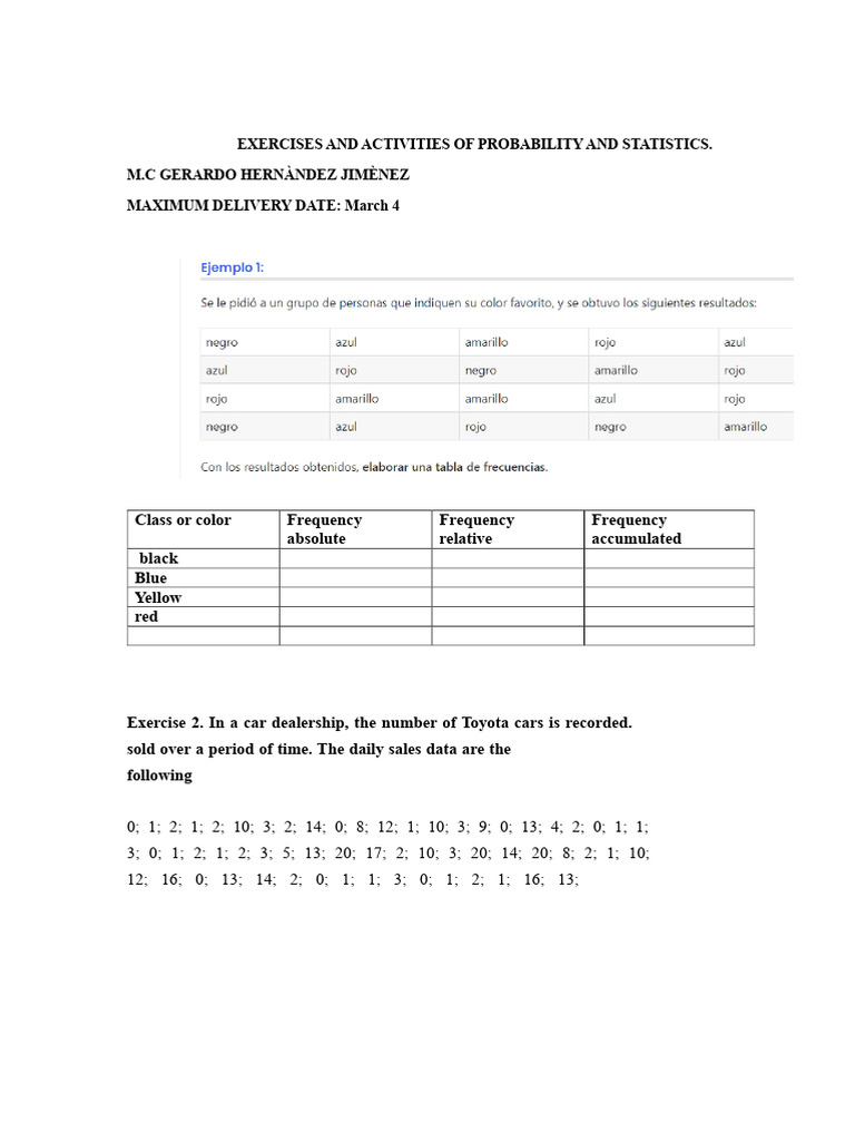 Exercises and Activities of Probability and Statistics | PDF